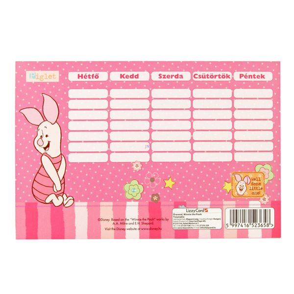 Micimackó: kétoldalas órarend - kicsi, Malacka, rózsaszín - JátékNet.hu