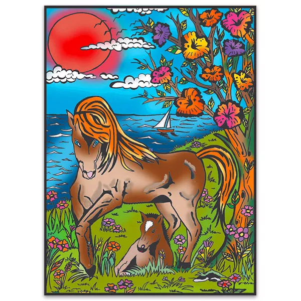 Design Cal cu mânz, imagine catifea de colorat cu 12 buc. markere ...