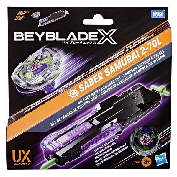 Beyblade X Victory Grip Deluxe lansator și Saber Samurai titirez - Tulli.ro