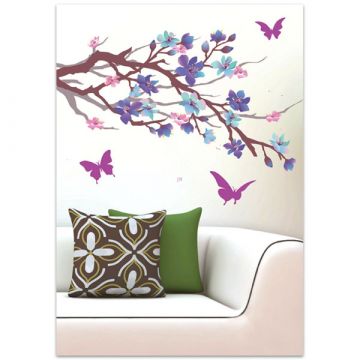 Sticker perete - model copac cu flori mov - Tulli.ro